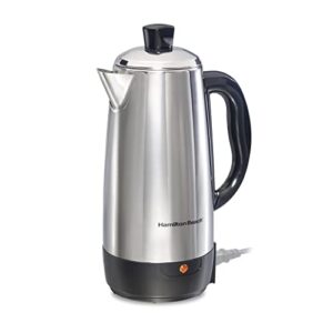 hamilton beach 12 cup electric percolator coffee maker, stainless steel, quick brew, easy pour spout (40616r)