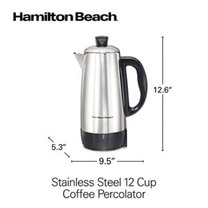 Hamilton Beach 12 Cup Electric Percolator Coffee Maker, Stainless Steel, Quick Brew, Easy Pour Spout (40616R)