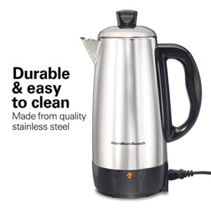 Hamilton Beach 12 Cup Electric Percolator Coffee Maker, Stainless Steel, Quick Brew, Easy Pour Spout (40616R)