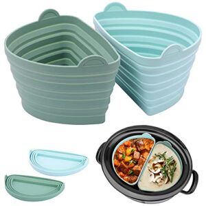 yimmn.ws slow cooker divider liner fit 6-7 qt crockpots & hamilton, reusable silicone crockpot divider insert, leakproof crock pot dividers inserts liners, dishwasher safe (light green + dark green)