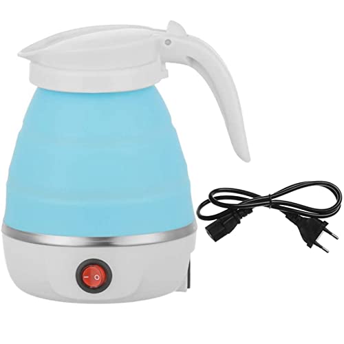 Travel Kettle Electric Small Foldable Portable Kettle,Silicone Collapsible Heating Water Boiler Tea Pot for Camping,Easy for Storage with Separable Power Cord (Blue)