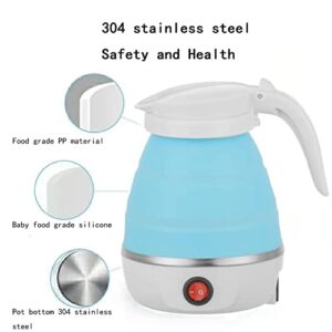 Travel Kettle Electric Small Foldable Portable Kettle,Silicone Collapsible Heating Water Boiler Tea Pot for Camping,Easy for Storage with Separable Power Cord (Blue)