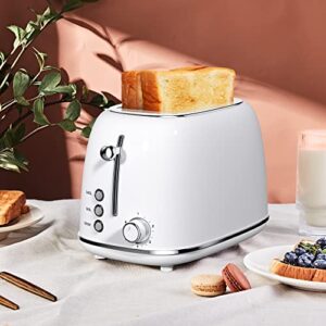 REDMOND 2 Slice Toaster Retro Stainless Steel Toaster with Bagel, Cancel, Defrost Function and 6 Bread Shade Settings Bread Toaster, Extra Wide Slot and Removable Crumb Tray, White, ST028