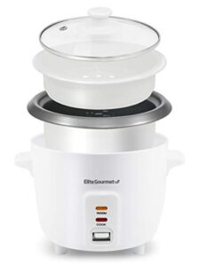 elite gourmet erc-006nst# electric rice cooker with non stick inner pot makes soups, stews, grains, cereals, keep warm feature, 6 cups, white