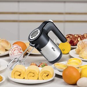 Bear Hand Mixer Electric, 5 Speed with Turbo Powerful Electric Hand Mixer with Storage Base, 4 Stainless Steel Accessories, Easy Eject, Black