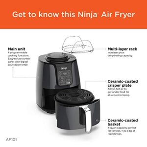 Ninja Air Fryer, 1550-Watt Programmable Base for Air Frying, Roasting, Reheating & Dehydrating with 4-Quart Ceramic Coated Basket (AF101), Black/Gray (Renewed)