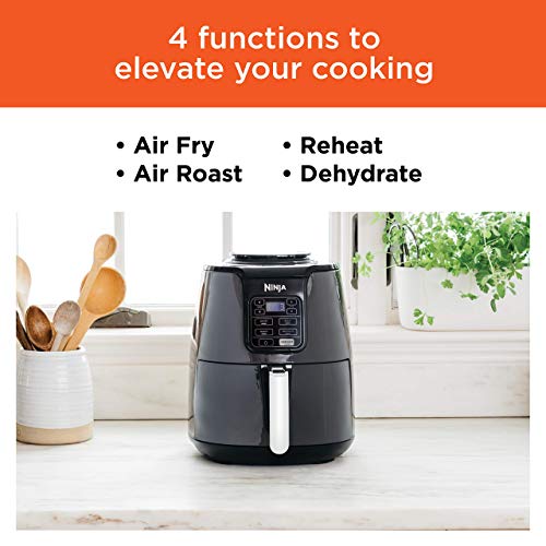 Ninja Air Fryer, 1550-Watt Programmable Base for Air Frying, Roasting, Reheating & Dehydrating with 4-Quart Ceramic Coated Basket (AF101), Black/Gray (Renewed)