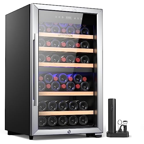 UNTOMAX 52 Bottles Wine Fridge Dual Zone,Wine Cooler Refrigerator Freestanding w/Lock,41F-68F Digital Temperature Control Compressor Wine Cellar, Fast Cooling Low Noise No Fog,Stainless Steel,20 Inch