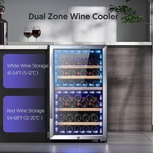 UNTOMAX 52 Bottles Wine Fridge Dual Zone,Wine Cooler Refrigerator Freestanding w/Lock,41F-68F Digital Temperature Control Compressor Wine Cellar, Fast Cooling Low Noise No Fog,Stainless Steel,20 Inch