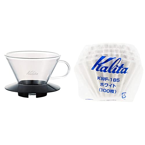 Kalita Wave Pour Over Coffee Dripper, Size 185​, Makes 16-26oz, Single Cup Maker & Wave Paper Coffee Filters I Larger Size 185 I 100 Count I Specially Pour Over Dripper I Made in Japan, Large, White