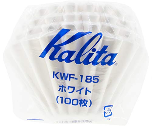 Kalita Wave Pour Over Coffee Dripper, Size 185​, Makes 16-26oz, Single Cup Maker & Wave Paper Coffee Filters I Larger Size 185 I 100 Count I Specially Pour Over Dripper I Made in Japan, Large, White