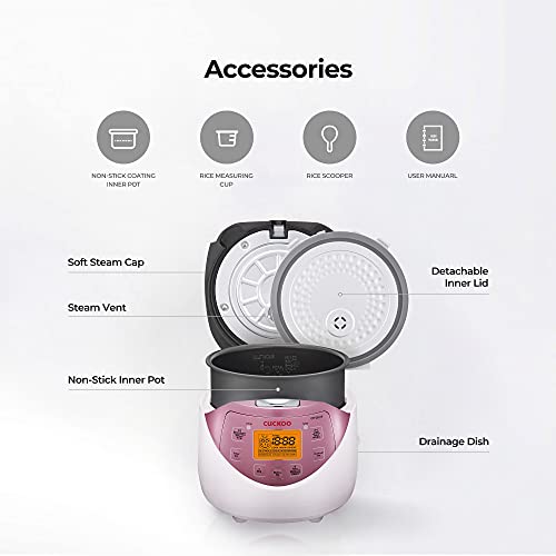 CUCKOO CR-0631F | 6-Cup (Uncooked) Micom Rice Cooker | 8 Menu Options: White Rice, Brown Rice & More, Nonstick Inner Pot, Made in Korea | White/Pink