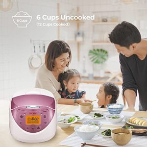 CUCKOO CR-0631F | 6-Cup (Uncooked) Micom Rice Cooker | 8 Menu Options: White Rice, Brown Rice & More, Nonstick Inner Pot, Made in Korea | White/Pink