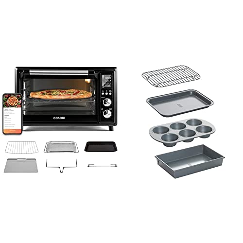 Cosori Air Fryer Toaster Oven Combo Smart 12-in-1 Countertop Dehydrator & Chicago Metallic 8044 Non-Stick Toaster Oven Set, 4-Piece