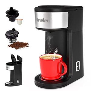 2-way single serve coffee maker brewer for capsule and ground coffee, mini coffee machine with self-cleaning function and 8-14 oz brew size