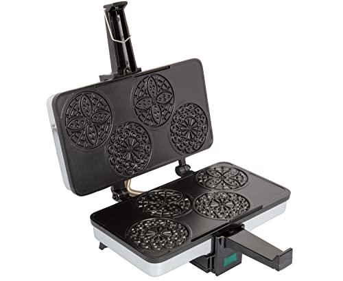 CucinaPro Piccolo Pizzelle Baker - Electric Press Makes 4 Mini Cookies at Once, Grey Nonstick Interior For Fast Cleanup, Must Have Gift or Treat for Parties, Unique Dessert or Summer Baking Gift