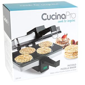 CucinaPro Piccolo Pizzelle Baker - Electric Press Makes 4 Mini Cookies at Once, Grey Nonstick Interior For Fast Cleanup, Must Have Gift or Treat for Parties, Unique Dessert or Summer Baking Gift