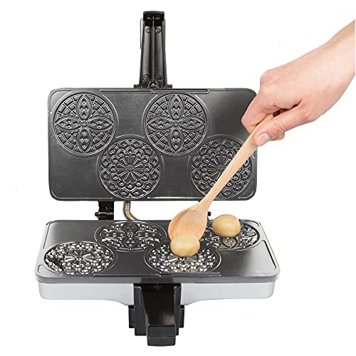 CucinaPro Piccolo Pizzelle Baker - Electric Press Makes 4 Mini Cookies at Once, Grey Nonstick Interior For Fast Cleanup, Must Have Gift or Treat for Parties, Unique Dessert or Summer Baking Gift