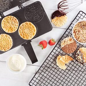 CucinaPro Piccolo Pizzelle Baker - Electric Press Makes 4 Mini Cookies at Once, Grey Nonstick Interior For Fast Cleanup, Must Have Gift or Treat for Parties, Unique Dessert or Summer Baking Gift