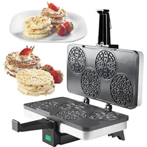 CucinaPro Piccolo Pizzelle Baker - Electric Press Makes 4 Mini Cookies at Once, Grey Nonstick Interior For Fast Cleanup, Must Have Gift or Treat for Parties, Unique Dessert or Summer Baking Gift