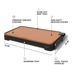 CRUX XL Electric Griddle TI with Nonstick Ceramic Coating, Cool-Touch Handles, and Slide-Out Drip Tray - Indoor Grill for Breakfast, Eggs, Pancakes, and Burgers