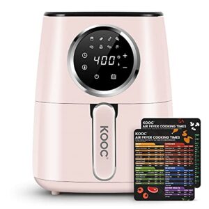 [new] kooc large air fryer, 4.5-quart electric hot oven cooker, free cheat sheet for quick reference guide, led touch digital screen, 8 in 1, customized temp/time, nonstick basket, pink