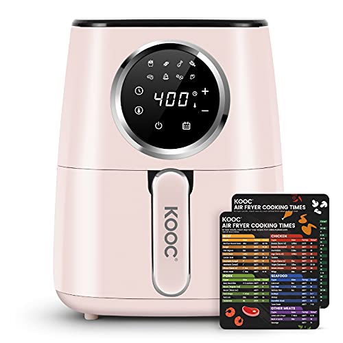 [NEW] KOOC Large Air Fryer, 4.5-Quart Electric Hot Oven Cooker, Free Cheat Sheet for Quick Reference Guide, LED Touch Digital Screen, 8 in 1, Customized Temp/Time, Nonstick Basket, Pink