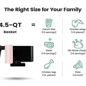 [NEW] KOOC Large Air Fryer, 4.5-Quart Electric Hot Oven Cooker, Free Cheat Sheet for Quick Reference Guide, LED Touch Digital Screen, 8 in 1, Customized Temp/Time, Nonstick Basket, Pink