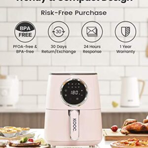 [NEW] KOOC Large Air Fryer, 4.5-Quart Electric Hot Oven Cooker, Free Cheat Sheet for Quick Reference Guide, LED Touch Digital Screen, 8 in 1, Customized Temp/Time, Nonstick Basket, Pink