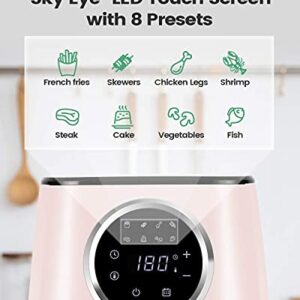 [NEW] KOOC Large Air Fryer, 4.5-Quart Electric Hot Oven Cooker, Free Cheat Sheet for Quick Reference Guide, LED Touch Digital Screen, 8 in 1, Customized Temp/Time, Nonstick Basket, Pink