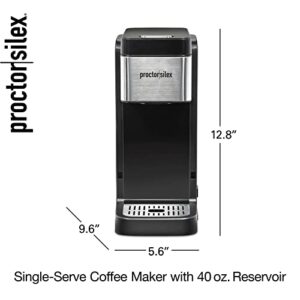 Proctor Silex Single-Serve Coffee Maker Compatible with Pod Packs and Grounds, 40 oz. Reservoir Makes Four 10 oz. Cups Without Refilling, Black & Stainless Steel (49919)