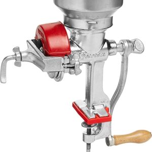 Victoria Manual Low Hopper Grain Grinder, silver, red