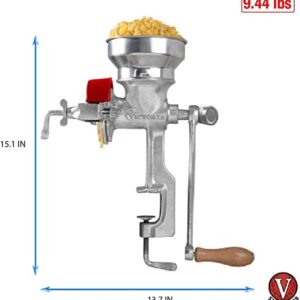 Victoria Manual Low Hopper Grain Grinder, silver, red