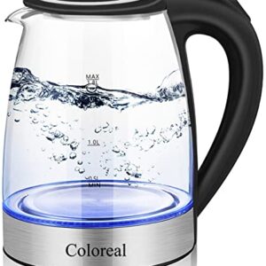 Water Electric Kettle, 1.8L Glass Electric Tea Kettle 1200w Cordless Electric Kettle with LED Light Portable Water Heater Boiler Pot Tea kettle Fast Boiling BPA-Free Auto Shut-off Boil-Dry Protection