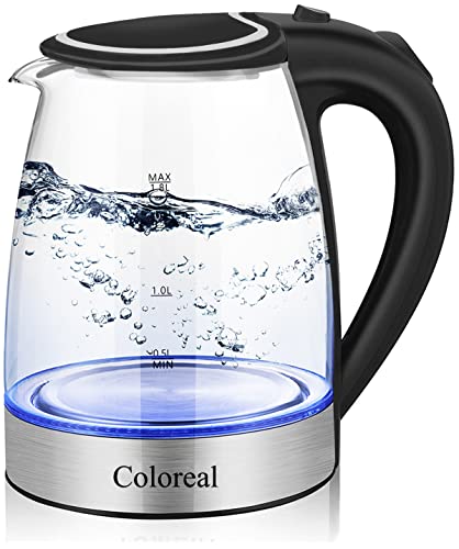 Water Electric Kettle, 1.8L Glass Electric Tea Kettle 1200w Cordless Electric Kettle with LED Light Portable Water Heater Boiler Pot Tea kettle Fast Boiling BPA-Free Auto Shut-off Boil-Dry Protection