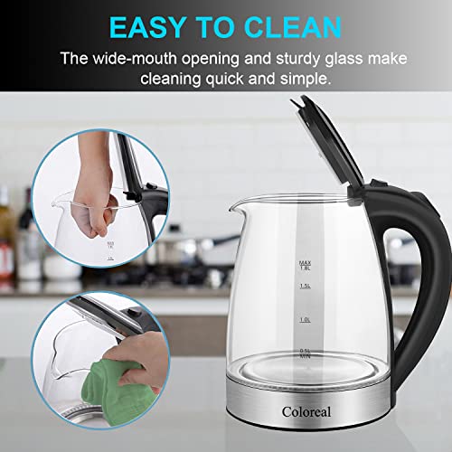 Water Electric Kettle, 1.8L Glass Electric Tea Kettle 1200w Cordless Electric Kettle with LED Light Portable Water Heater Boiler Pot Tea kettle Fast Boiling BPA-Free Auto Shut-off Boil-Dry Protection