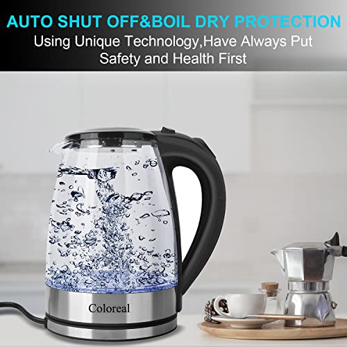 Water Electric Kettle, 1.8L Glass Electric Tea Kettle 1200w Cordless Electric Kettle with LED Light Portable Water Heater Boiler Pot Tea kettle Fast Boiling BPA-Free Auto Shut-off Boil-Dry Protection