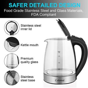 Water Electric Kettle, 1.8L Glass Electric Tea Kettle 1200w Cordless Electric Kettle with LED Light Portable Water Heater Boiler Pot Tea kettle Fast Boiling BPA-Free Auto Shut-off Boil-Dry Protection