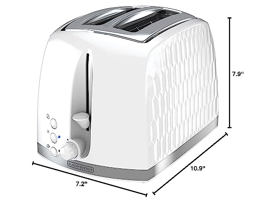 BLACK+DECKER TR1250WD Honeycomb Collection 2-Slice Toaster with Premium Textured Finish, White