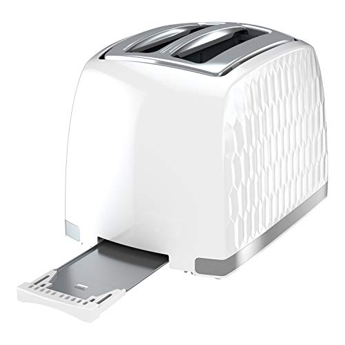 BLACK+DECKER TR1250WD Honeycomb Collection 2-Slice Toaster with Premium Textured Finish, White