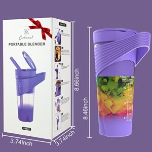 COKUNST Portable Blender, Blender for Shakes and Smoothies, 16oz Portable Blender USB Rechargeable with Staw, Mini Mixer Bottle Blender Cup for Travel, Gym, Office