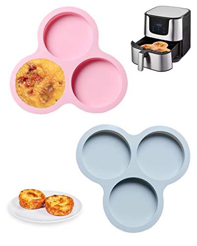 Forinces 2 Pcs Air Fryer Silicone Egg Molds for Egg Bites, Muffin Top, Breakfast Sandwiches, Hamburger Buns, Non-Stick Air Fryer Baking Pan Air Fryer Accessories