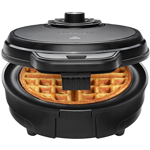 Chefman Anti-Overflow Waffle Maker, Belgian Waffle Iron with Seven Crunch Selector Settings, Mess-Free Moat Catches Excess Batter, Nonstick Electric Single Griddle Mold Makes 6-Inch Round Waffles