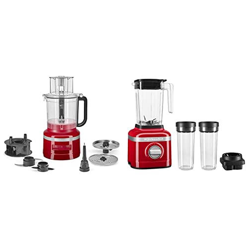 KitchenAid 13-Cup Food Processor, Empire Red & K150 3 Speed Ice Crushing Blender with 2 Personal Blender Jars - KSB1332Y