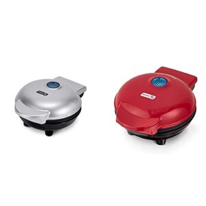 dash dms001sl mini maker electric round griddle + included recipe book, silver & mini maker portable grill machine + panini press with recipe guide - red