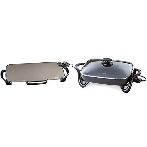 Presto Ceramic 22-inch Electric Griddle with removable handles, One Size, Black & 06852 16-Inch Electric Skillet with Glass Cover