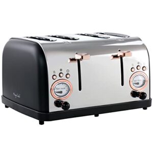 megachef 4 slice wide slot toaster with variable browning in black and rose gold