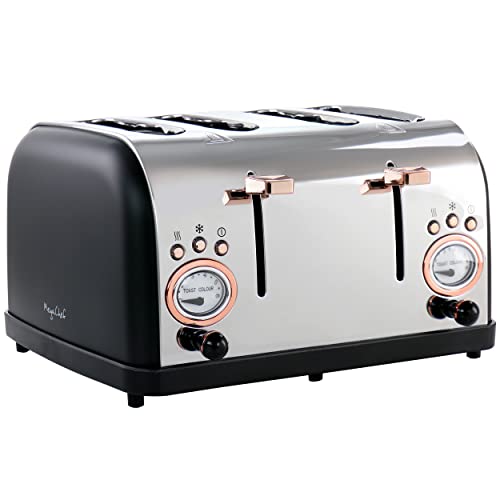 Megachef 4 Slice Wide Slot Toaster with Variable Browning in Black and Rose Gold