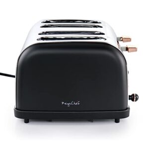 Megachef 4 Slice Wide Slot Toaster with Variable Browning in Black and Rose Gold