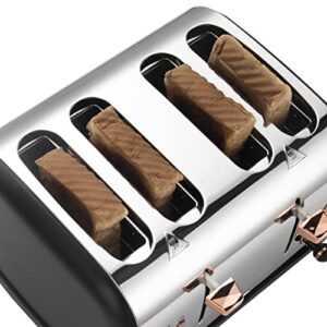 Megachef 4 Slice Wide Slot Toaster with Variable Browning in Black and Rose Gold